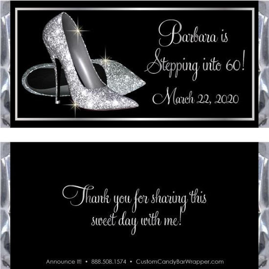 Silver Shoes Birthday Candy Bar Wrappers - Announce It!