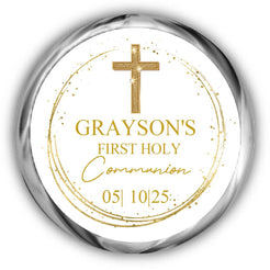 Gold First Communion Kisses Stickers - Announce It!