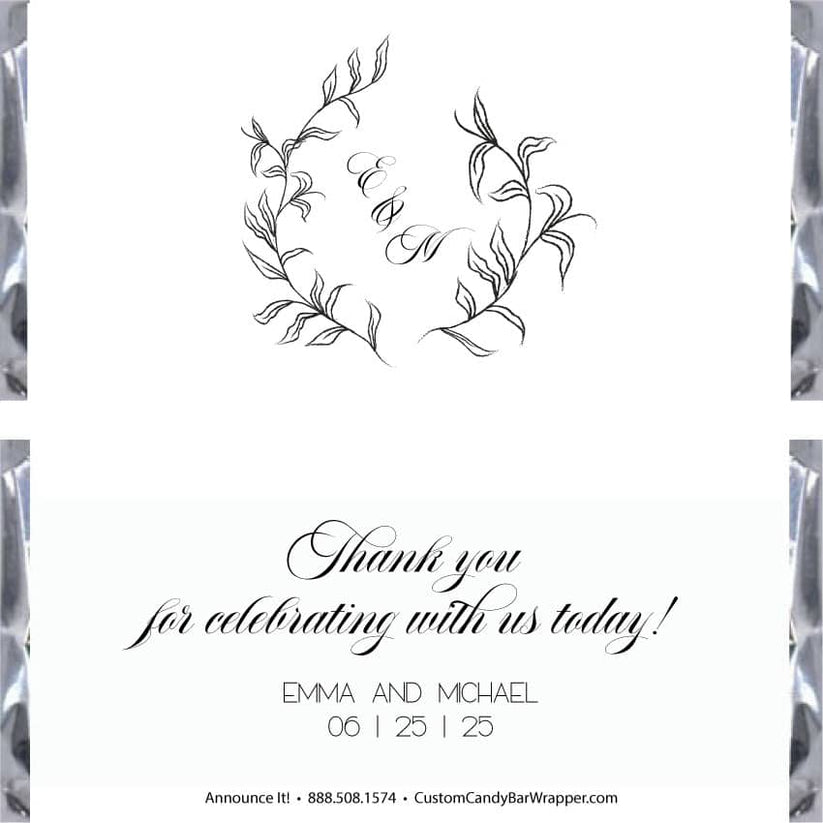 Leafy Monogram Wedding Candy Bar Wrappers - Announce It!