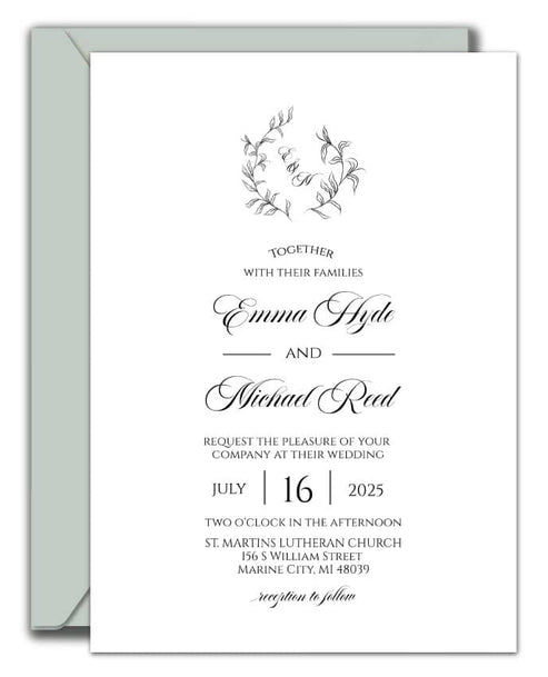 Leafy Monogram Wedding Invitations Template - Announce It!
